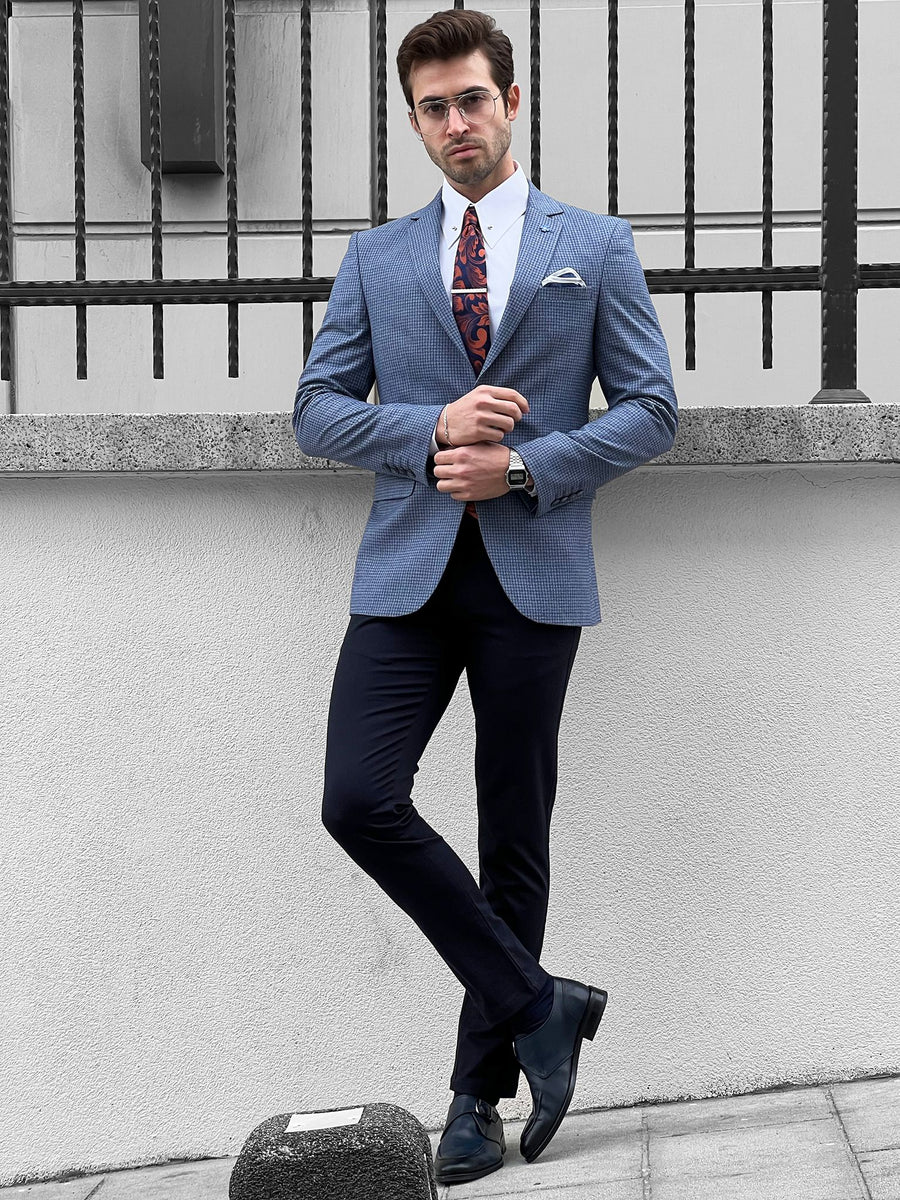 Louis Slim Fit High Quality Blue & Gray Blazer | VICLAN