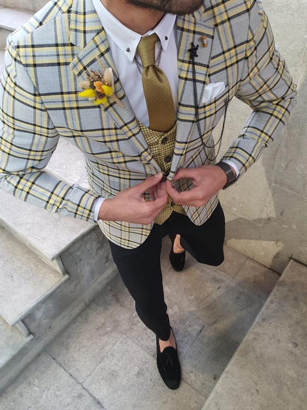 Bojo Bellingham Yellow Slim Fit Plaid Check Suit | VICLAN
