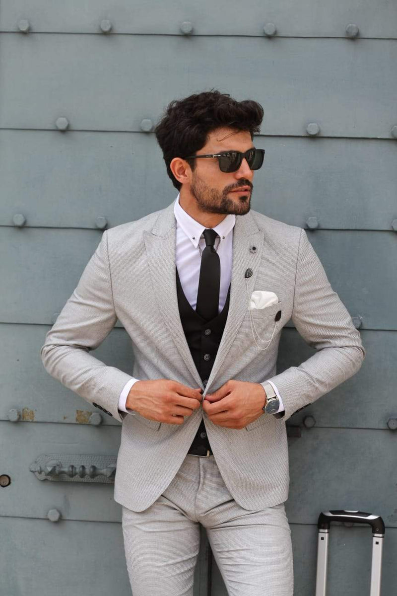 Bojo Slim-Fit Patterned Suit Grey ( BIG SIZES ) | VICLAN