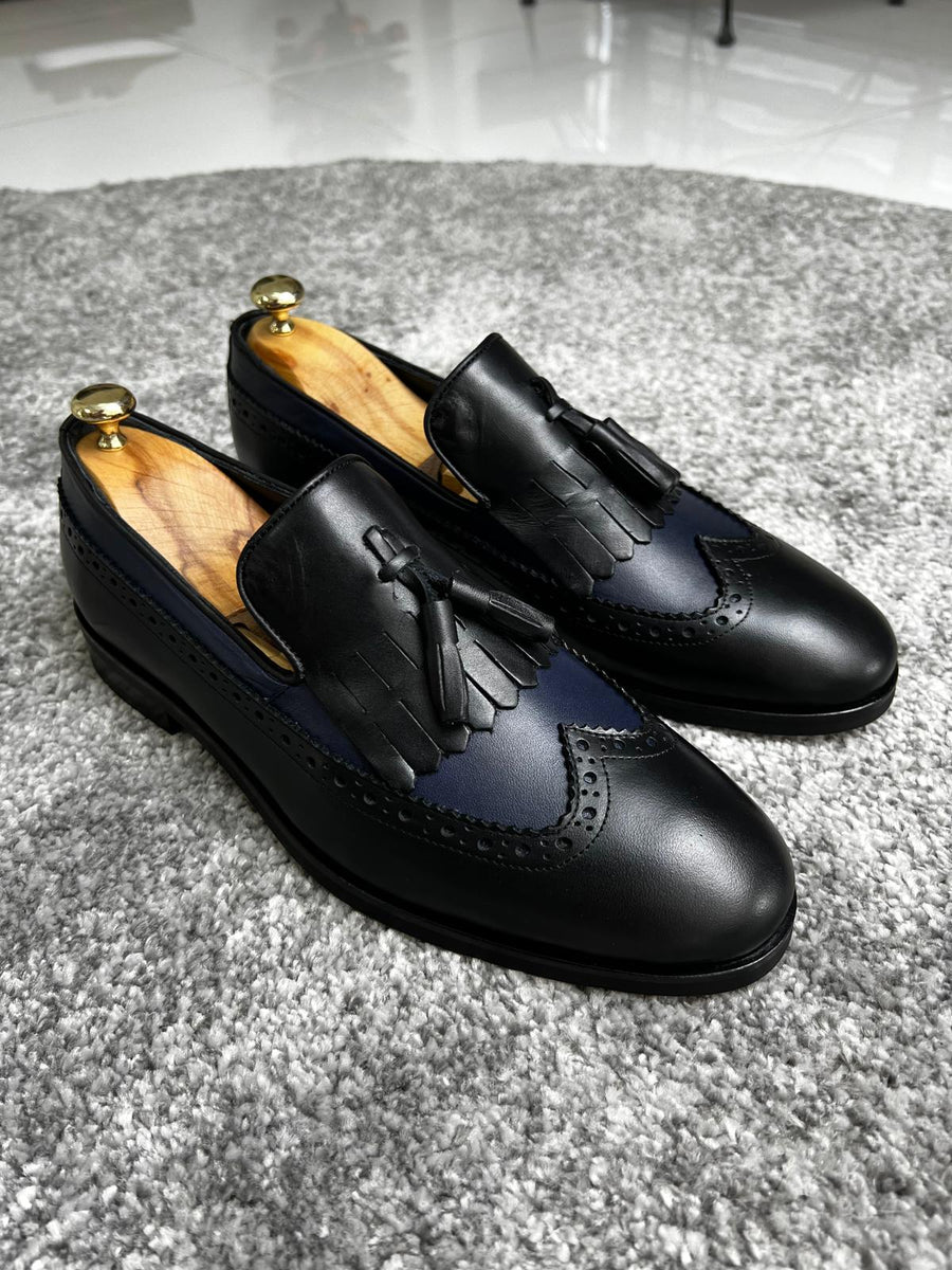 Madison Neolite Sole Tasseled Black & Navy Loafer | VICLAN