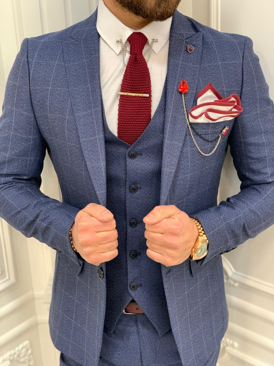 Casatani Blue Slim Fit Plaid Suit | VICLAN